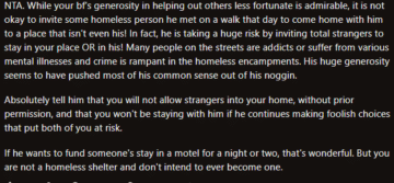 "AITA for making my boyfriend kick out a homeless man"