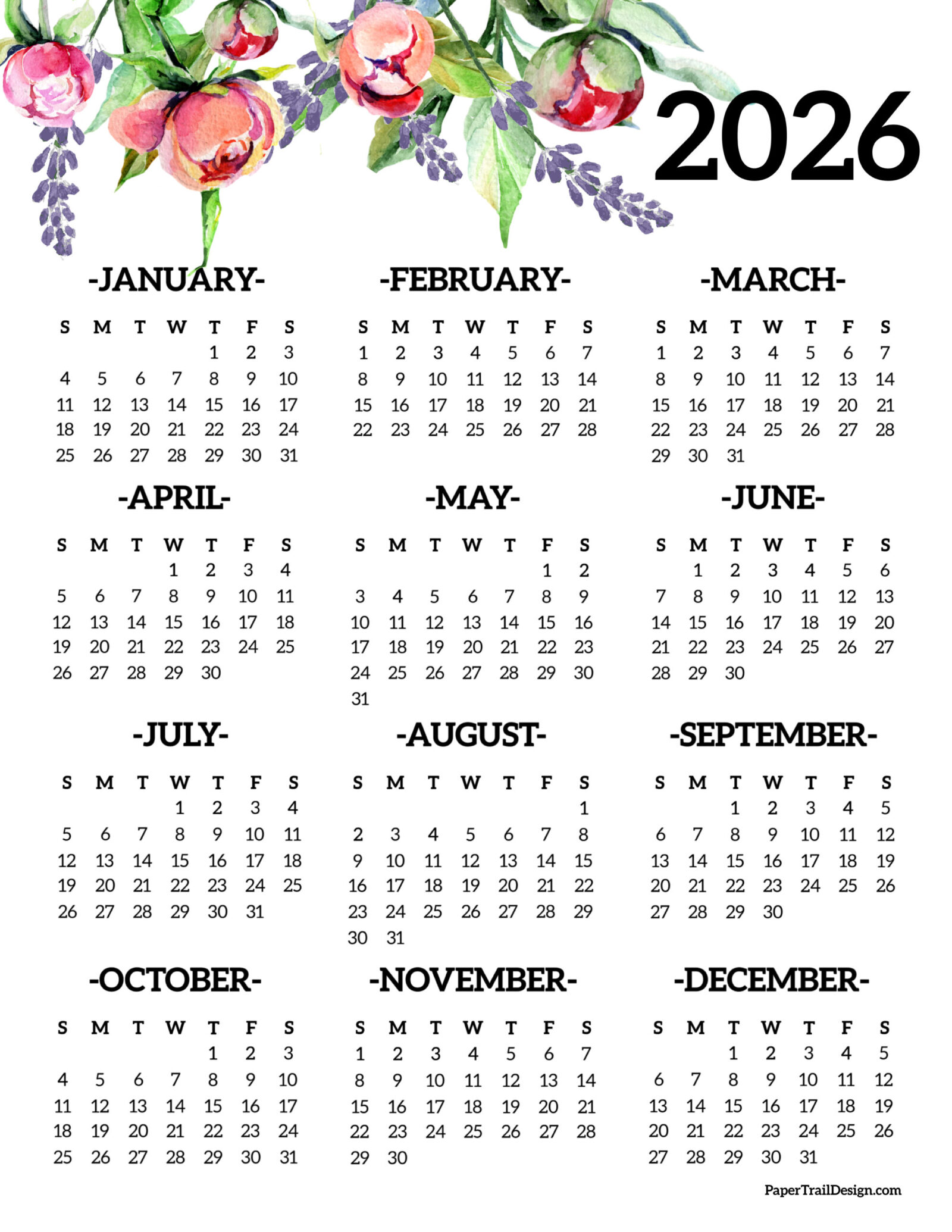 2026 Printable Calendar One Page: 25 Designs You’ll Love